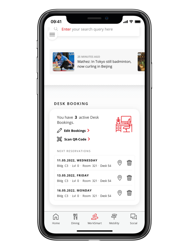 Options for Booking and Reservation in the Workplace Experience App
