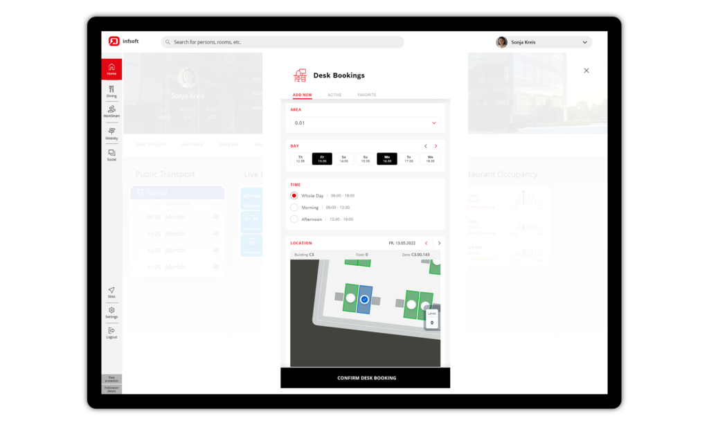 Options for Booking and Reservation in the Workplace Experience App