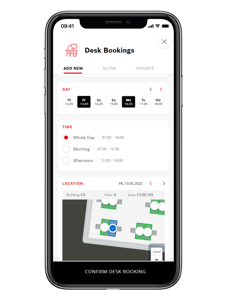 Options for Booking and Reservation in the Workplace Experience App